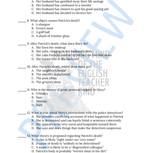 Lamb to the Slaughter by Roald Dahl Quiz and Answer Key - Classful