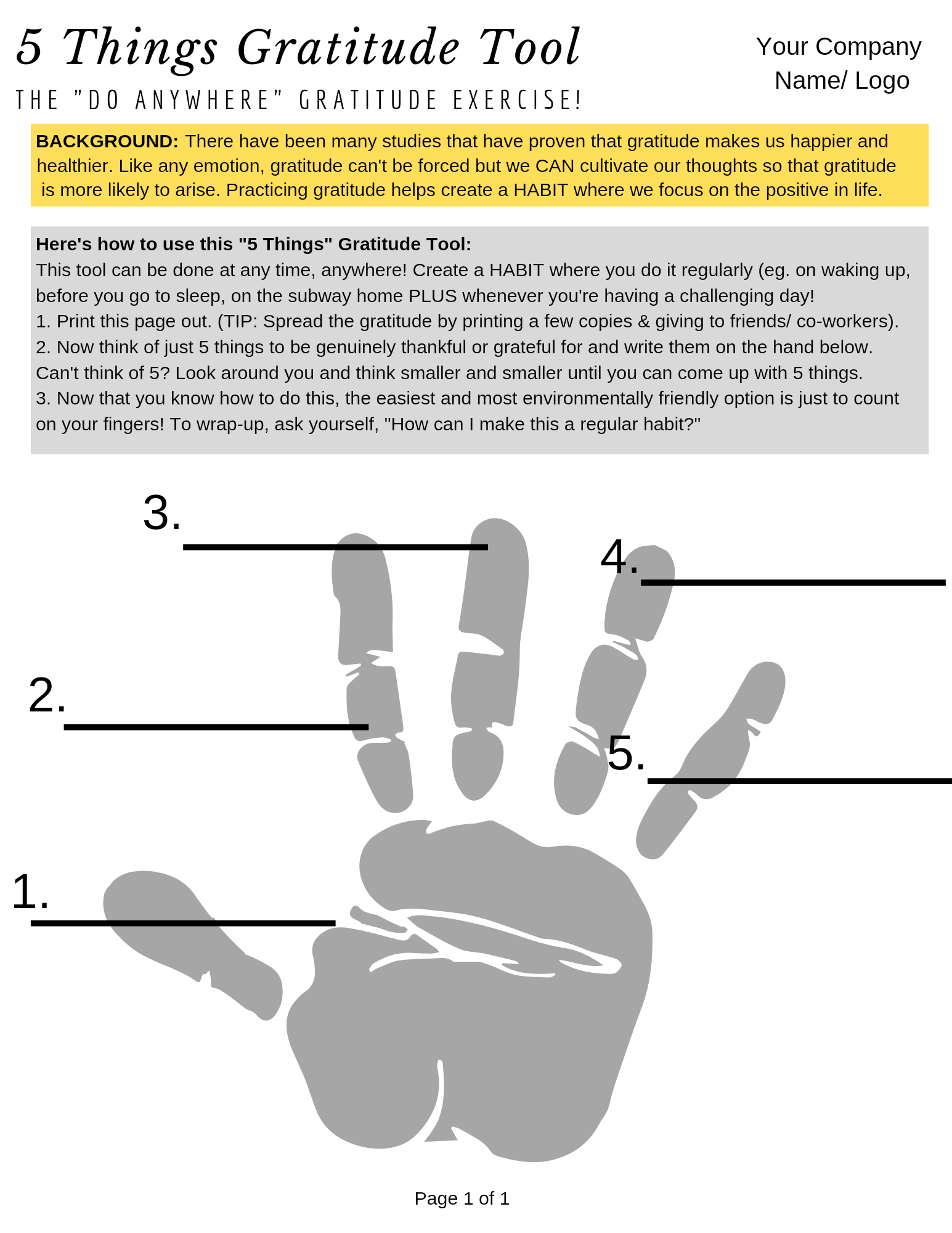 5 Things Gratitude Tool - Classful