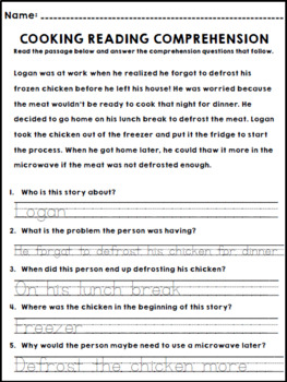 Life Skills - Cooking - Reading Comprehension - Special Education ...