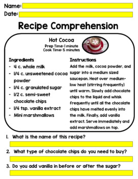 Life Skills - Cooking - Recipes - GOOGLE - Recipe Worksheets - WHOLE ...