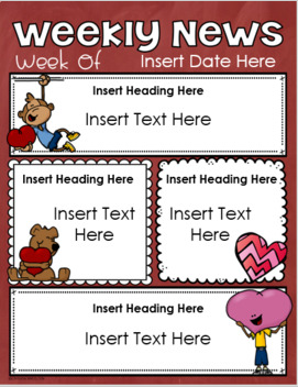 Weekly Newsletter Template Editable Valentine's Day February Winter ...