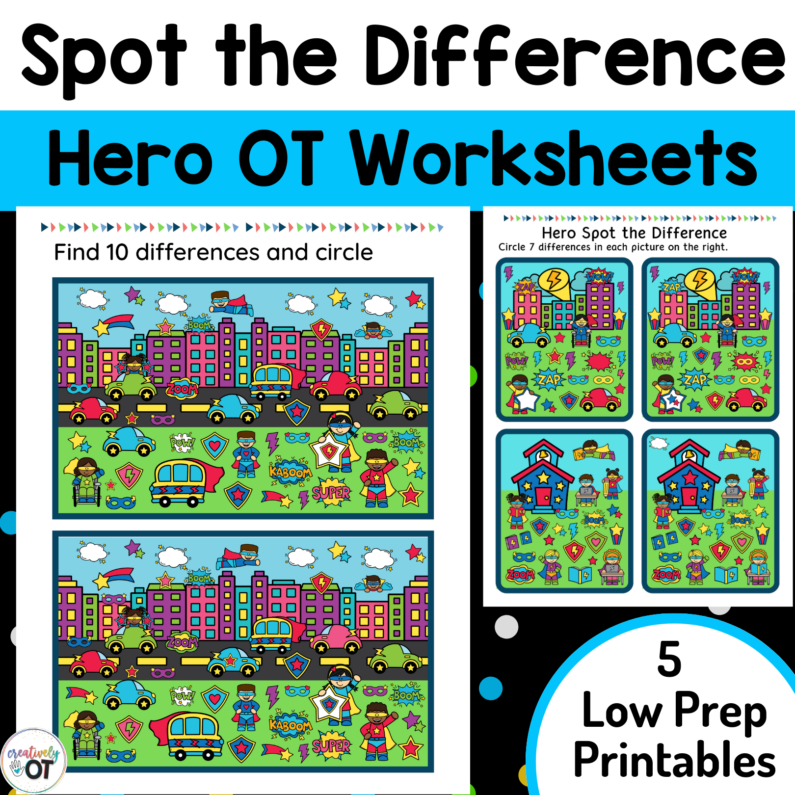 Find the Difference Visual Perceptual Hero Worksheets - Classful
