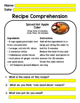 Life Skills - Fall Recipes - Special Education - Reading - GOOGLE ...