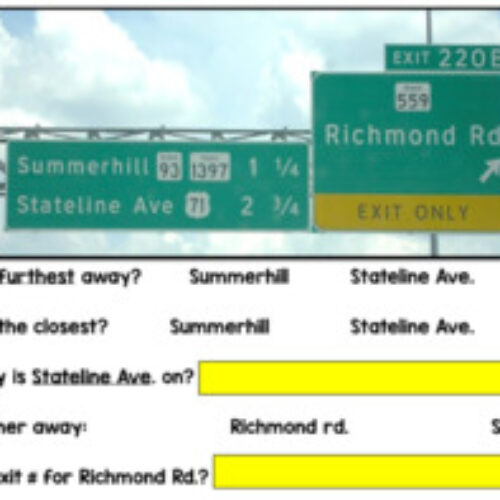 Life Skills - Freeway Signs - Road Signs - Driving - Math - Cars ...