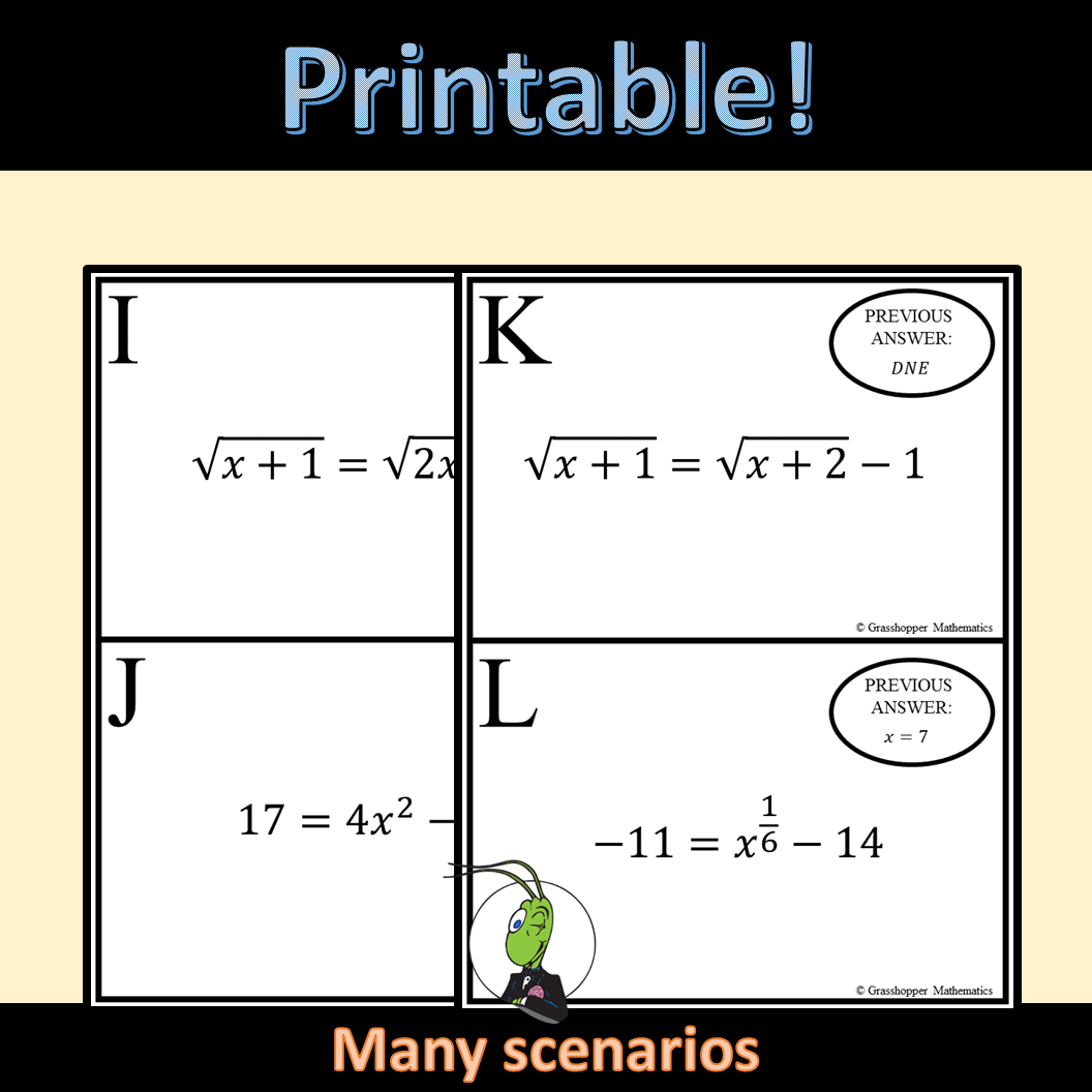 Solving Power and Radical Equations Scavenger Hunt Precalculus - Classful