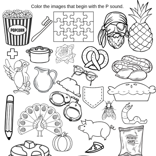 Letter P Image Finder Coloring Worksheet - Classful