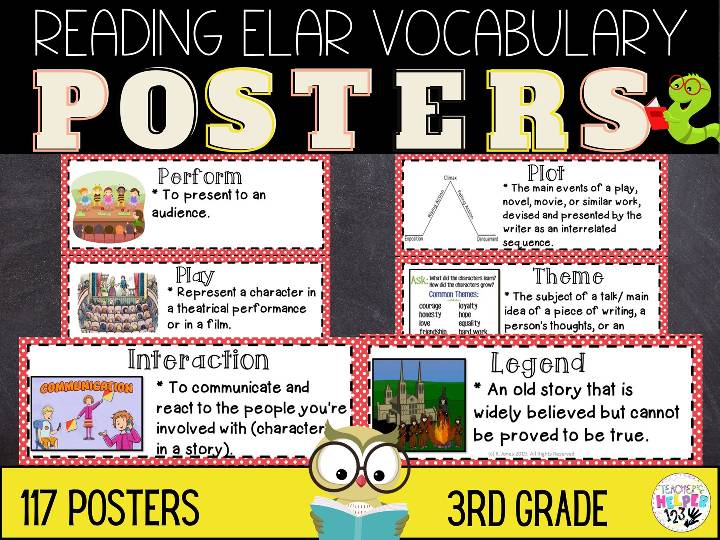 Word Wall Vocabulary Posters for 3rd Grade Reading/ Writing Units | 117 ...