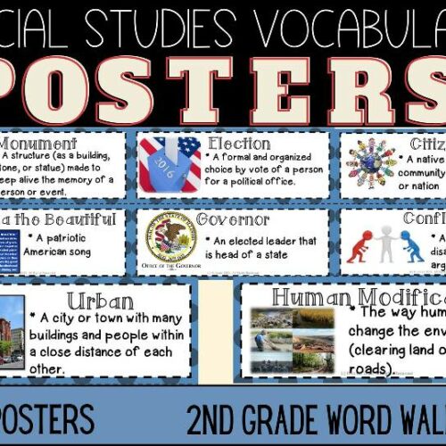 Word Wall Vocabulary Posters for Social Studies | 2nd Grade | 153 Words ...