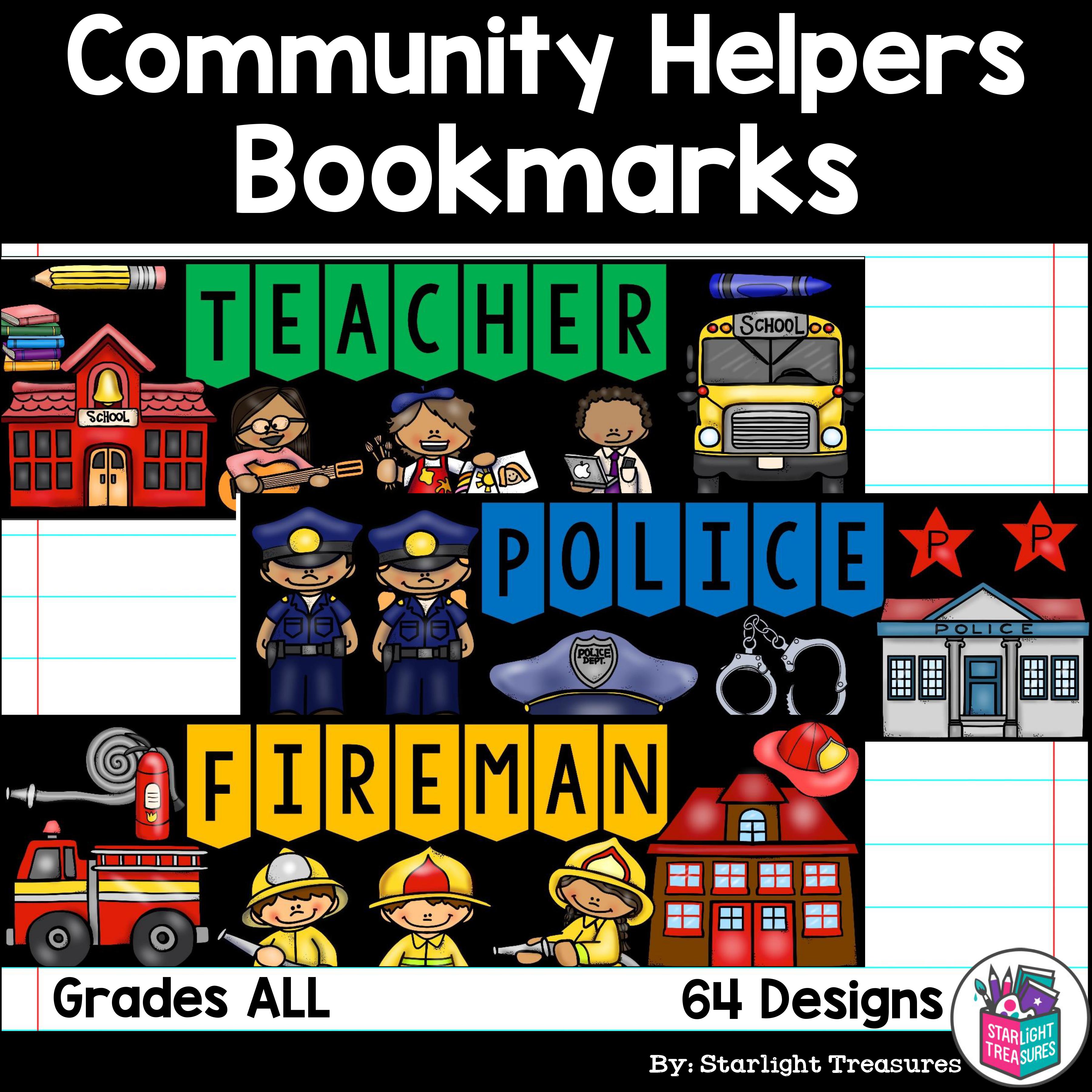 Community Helpers Cut n' Color Bookmarks- Black and White AND Full ...