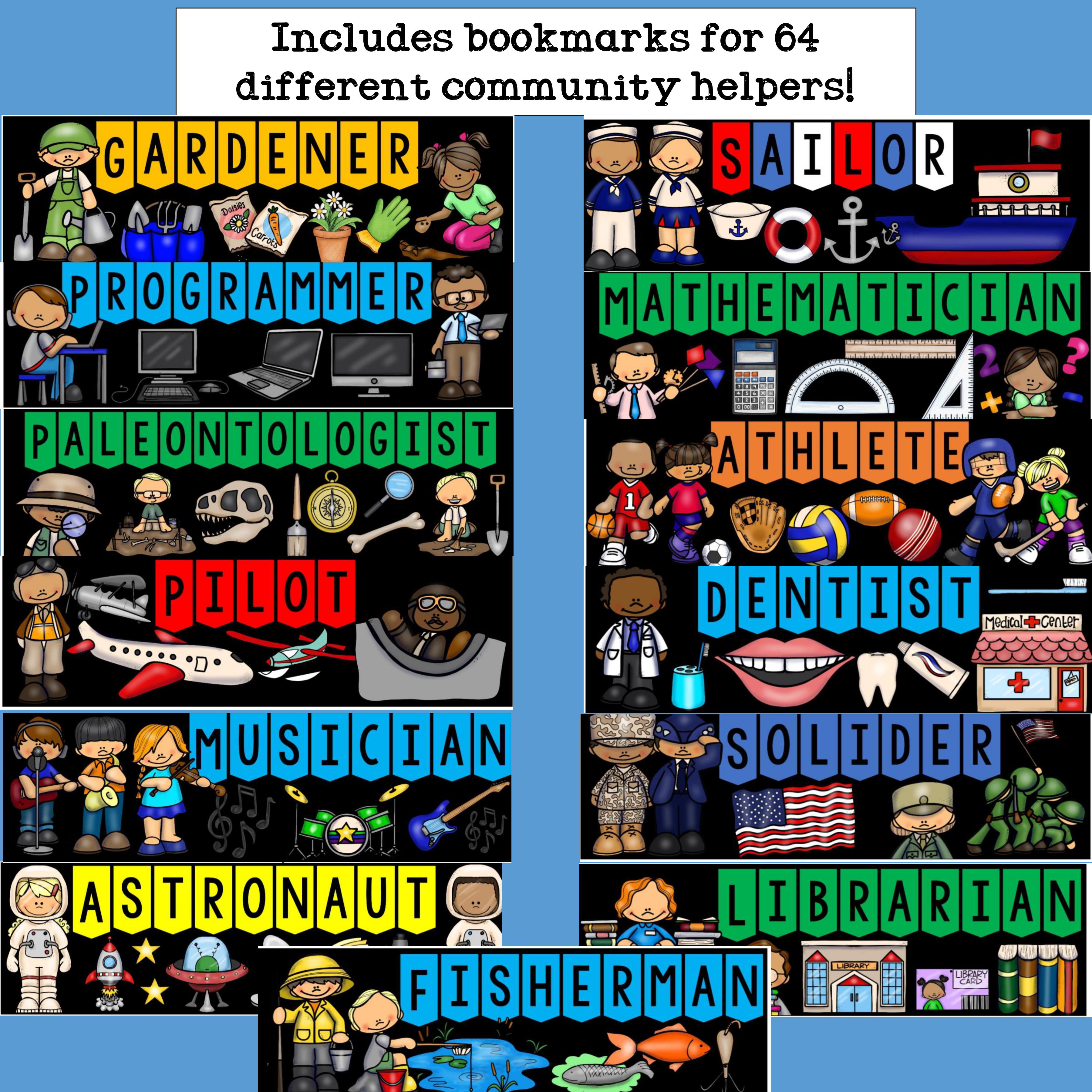 Community Helpers Cut n' Color Bookmarks- Black and White AND Full ...