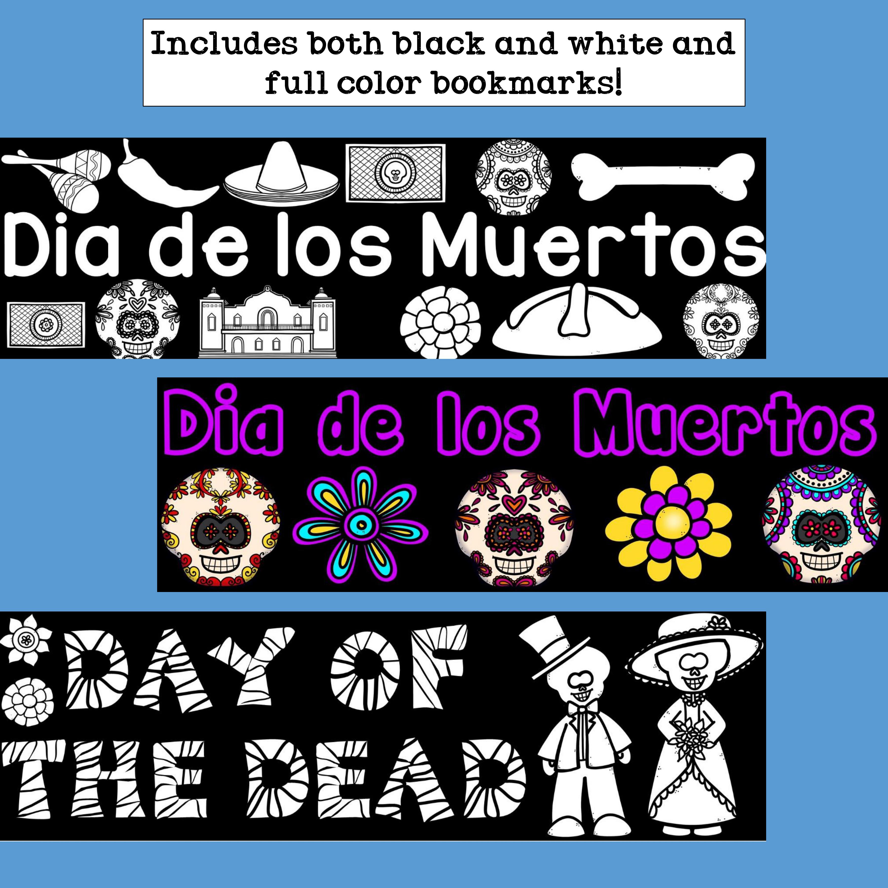 Day of the Dead Cut n' Color Bookmarks- Black and White AND Full Color ...