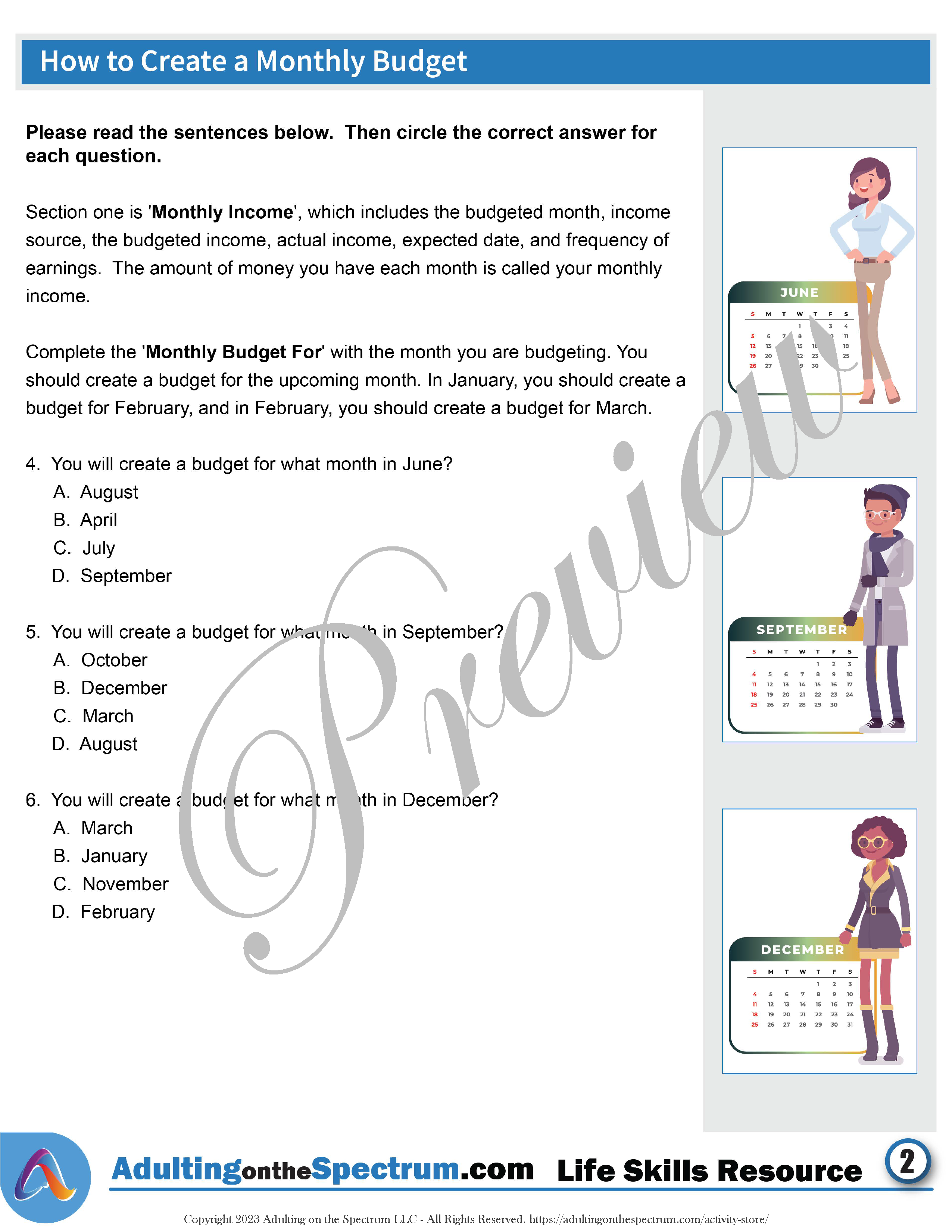 Practical Life Skills Activity for Teens and Adults - How to Create a Monthly Budget - Classful