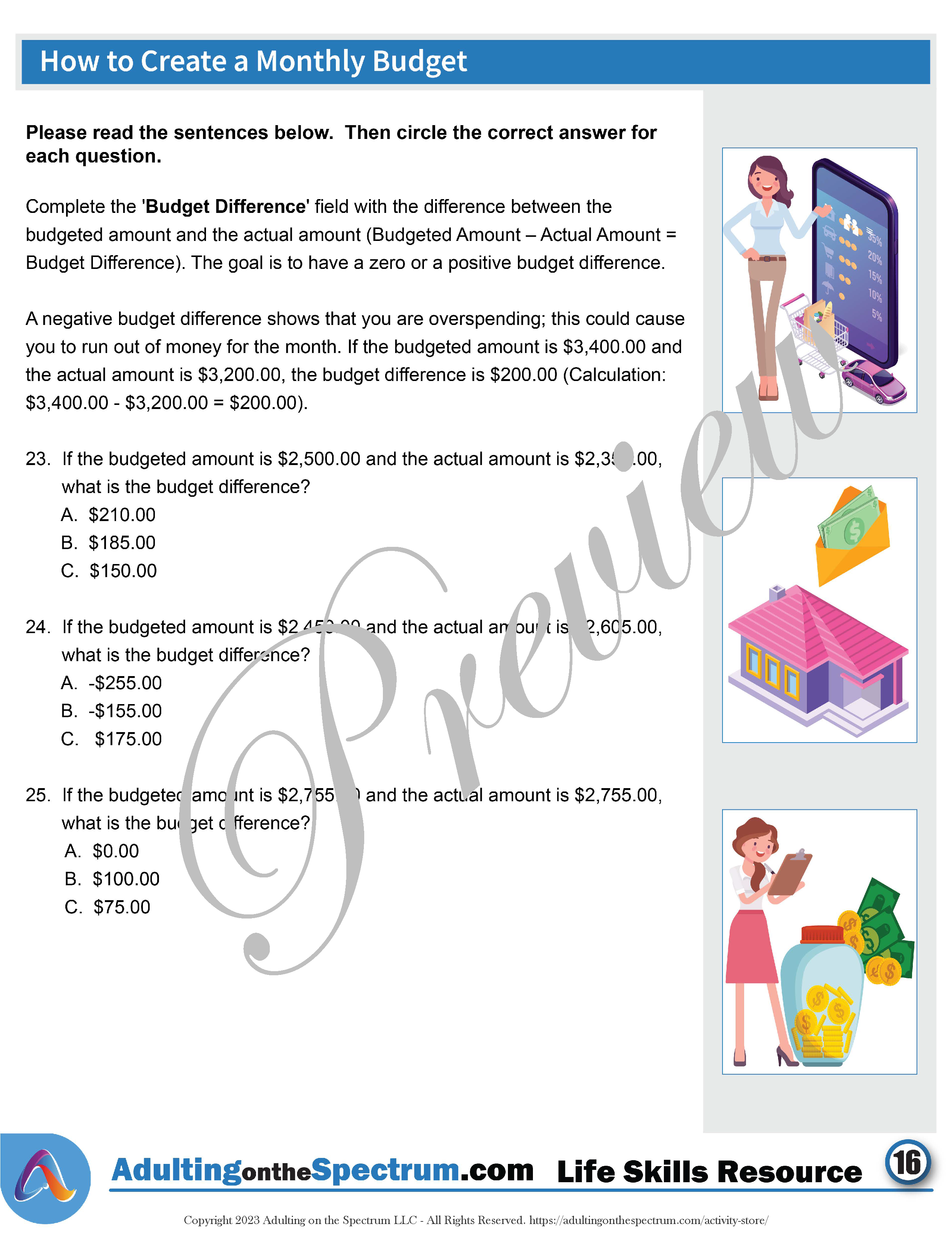 Practical Life Skills Activity for Teens and Adults - How to Create a Monthly Budget - Classful