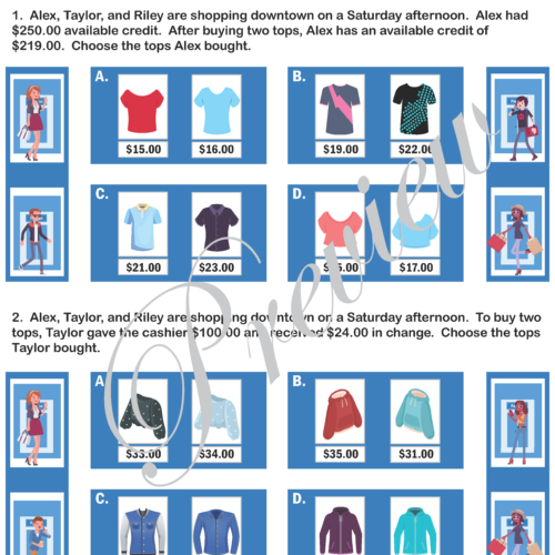 Money Math Life Skills Worksheets - Clothes Shopping Level 1 - Classful