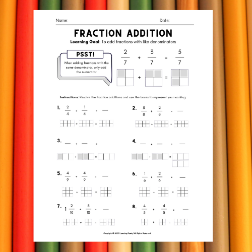 Maths- Fraction Addition Worksheet - Classful