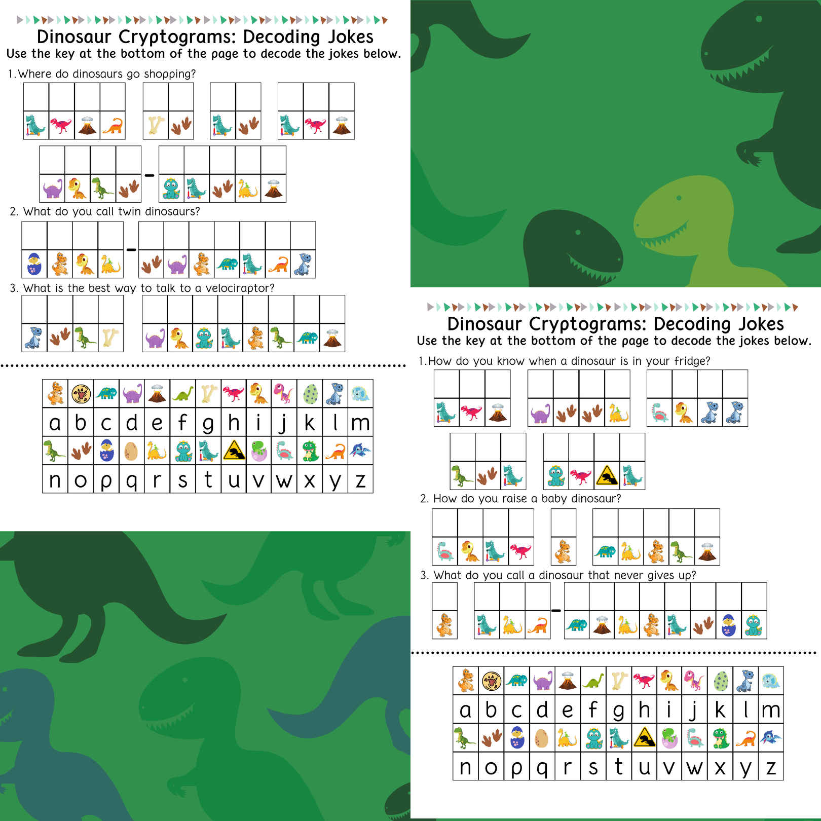 Dinosaur Cryptogram and Decoding Worksheets - Classful