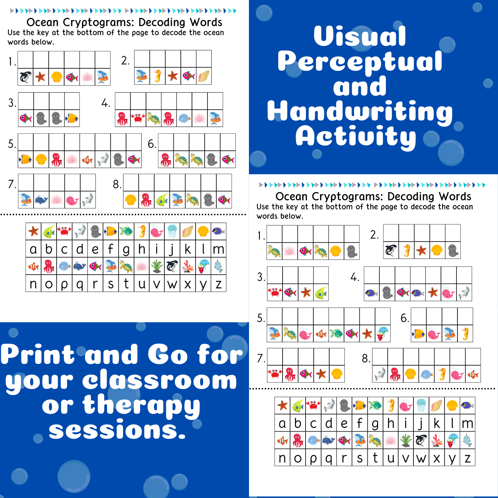Ocean Cryptogram and Decoding Worksheets - Classful