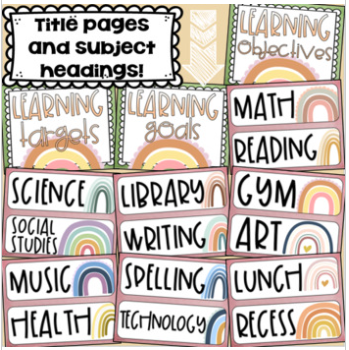 Learning Objectives Bulletin Board Display Posters Boho Rainbow Theme ...