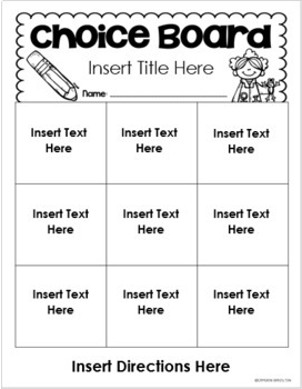 Choice Board Student Menu Tic Tac Toe Blank Templates Create Your Own ...