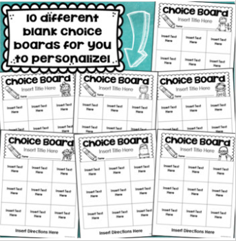 Choice Board Student Menu Tic Tac Toe Blank Templates Create Your Own ...