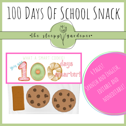100 Days Of School Cookie Snack Bag Label | Editable | Spanish and ...