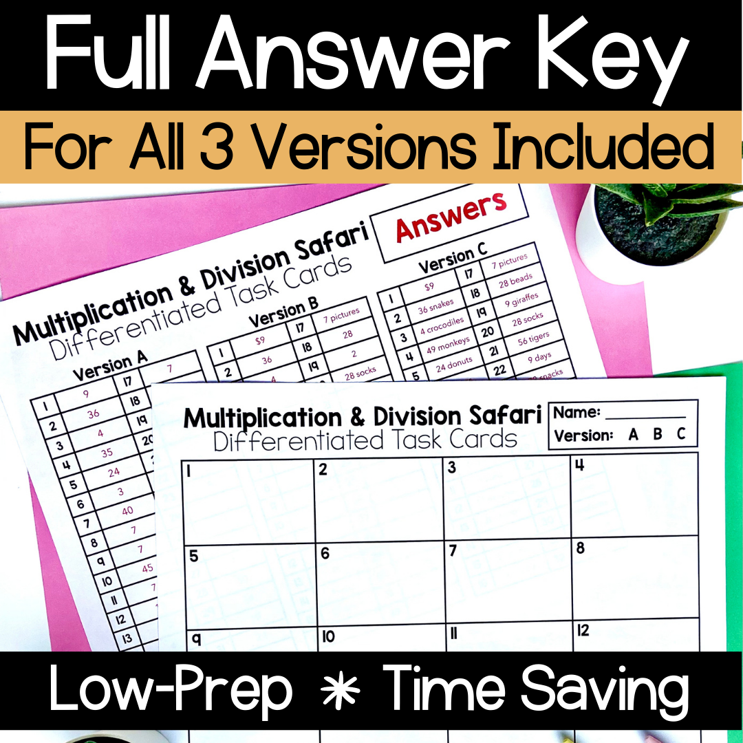 Third Grade Multiplication and Division Differentiated Math Fact Task ...