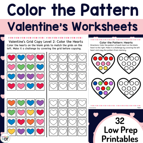 Valentine's Day Color the Pattern Visual Perceptual Worksheets - Classful