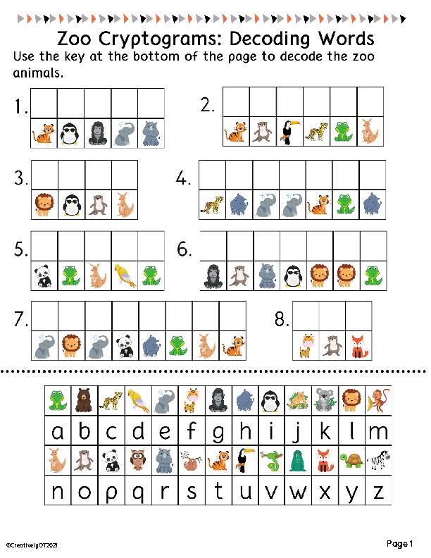 Zoo Cryptogram and Decoding Worksheets - Classful