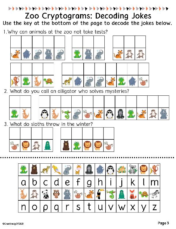 Zoo Cryptogram and Decoding Worksheets - Classful