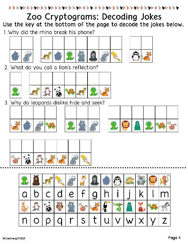 Zoo Cryptogram and Decoding Worksheets - Classful