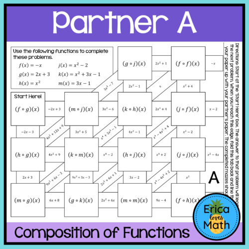 Composition of Functions Partner Maze Activity (Worksheets) - Classful