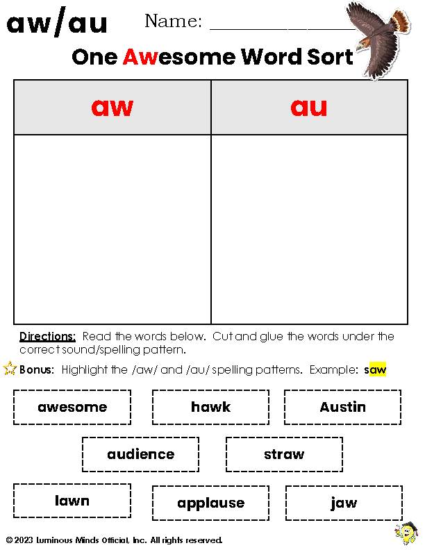 Diphthong AW and AU Phonics Activity Pack - Classful