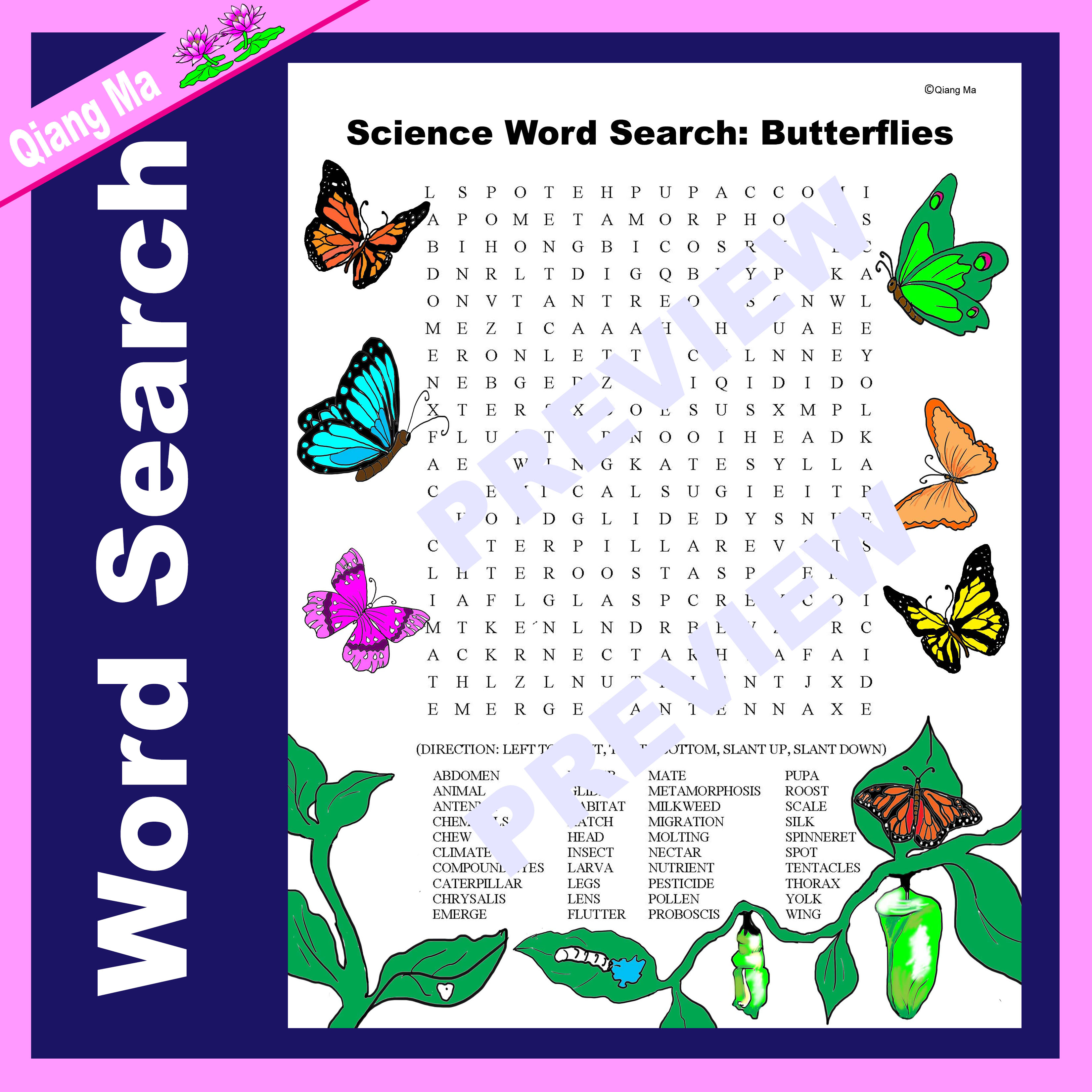 Science Word Search- Butterflies - Classful