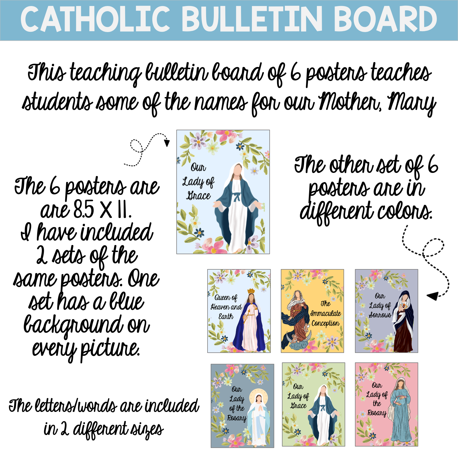 Catholic Bulletin Board- Names of Mary Posters - Classful