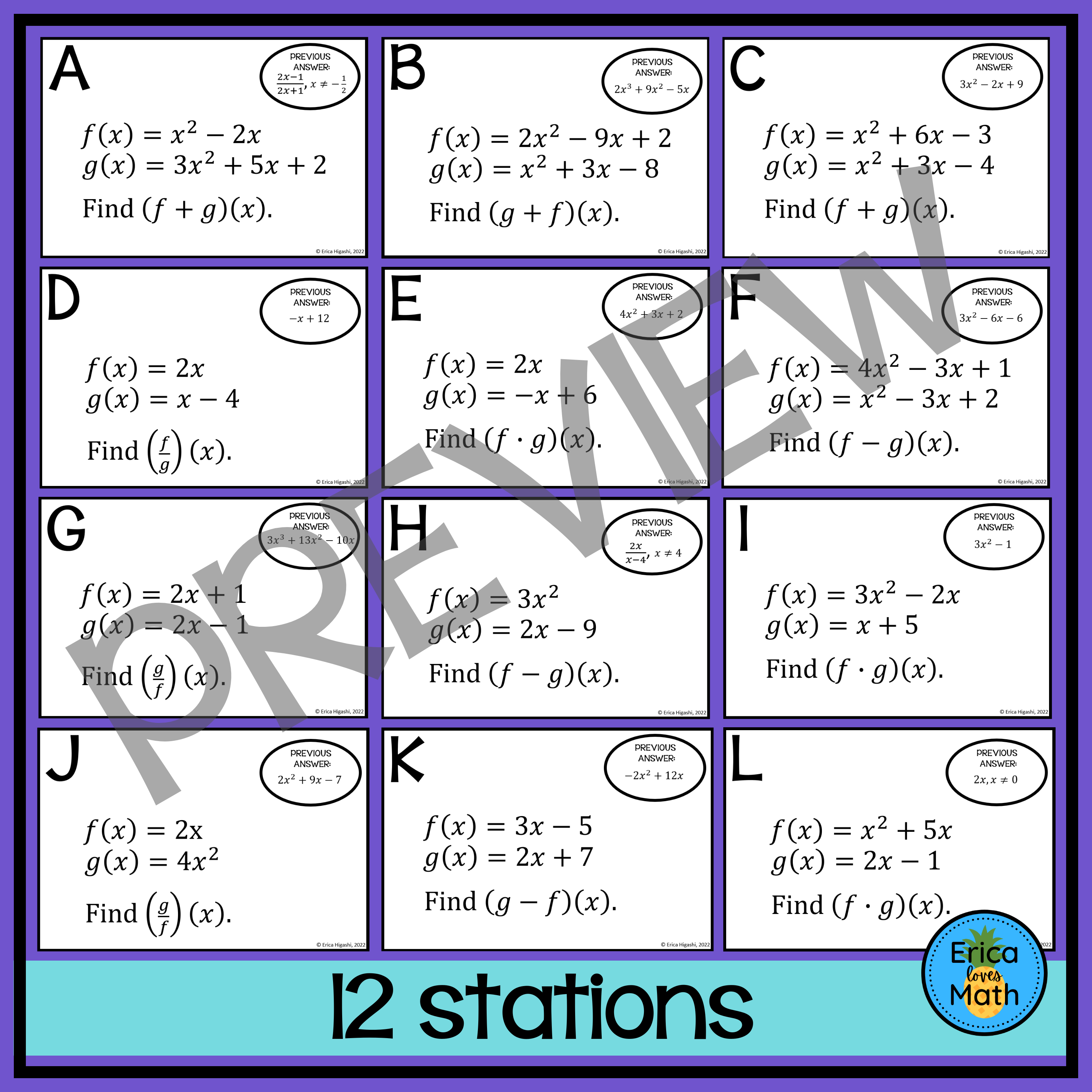 Function Operations Activity Scavenger Hunt - Classful