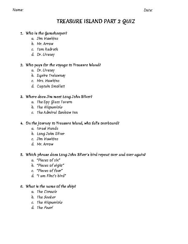 Treasure Island Book Quizzes - Classful