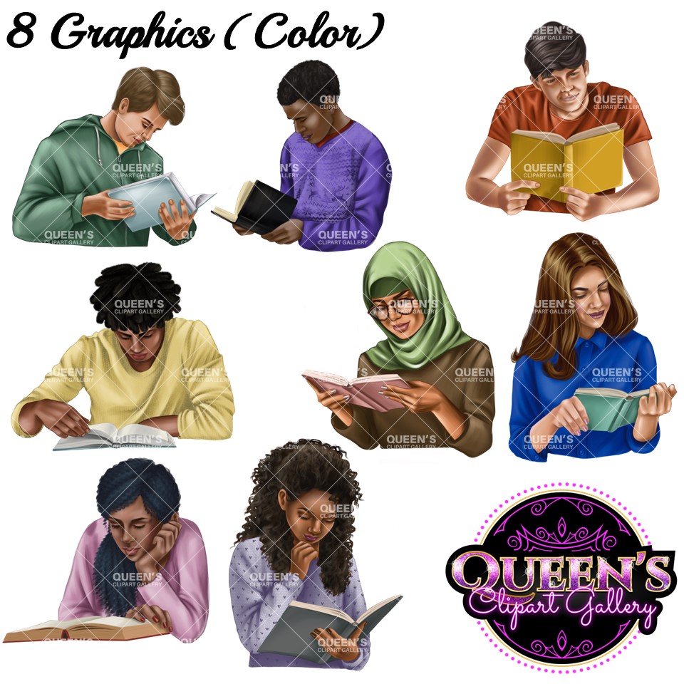 Teens Reading Clipart, Teenagers Clipart, High School Teens Reading ...