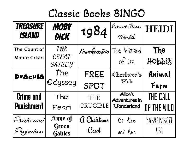 Classic Books BINGO Game - Classful