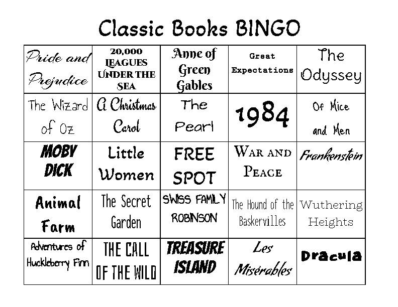 Classic Books BINGO Game - Classful