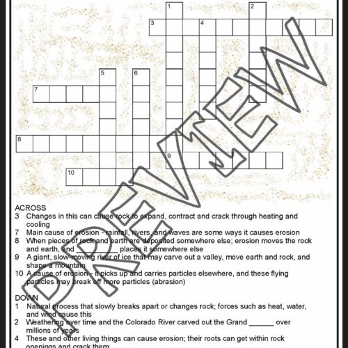 Weathering and Erosion Activities Crossword Puzzle and Word Search ...