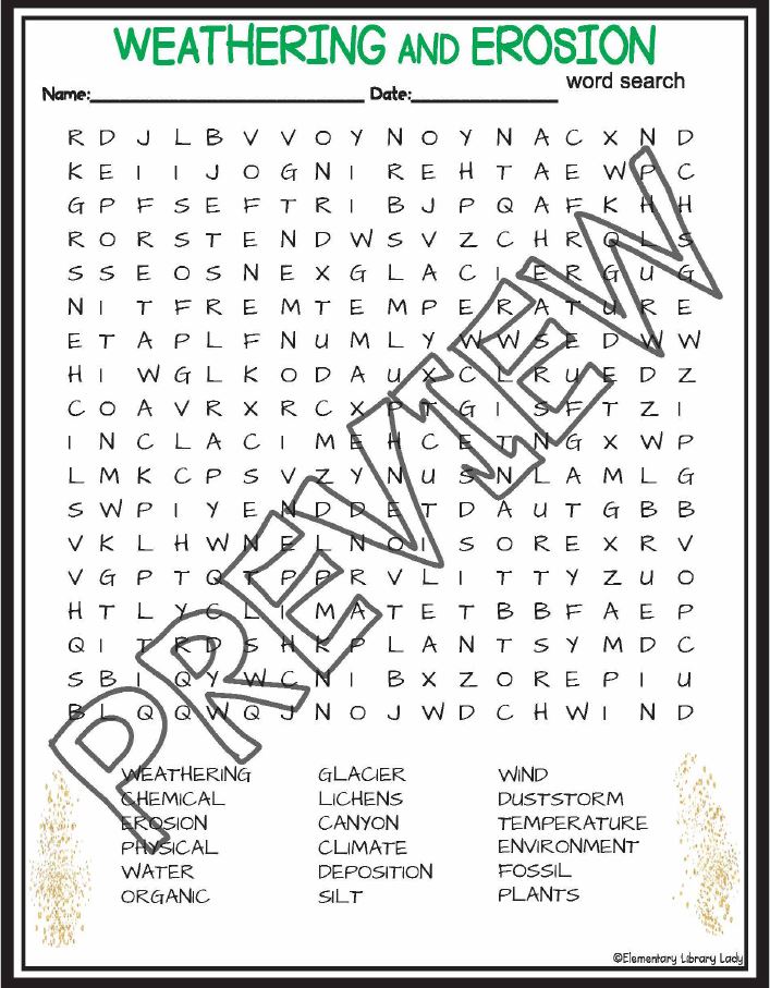 Weathering and Erosion Activities Crossword Puzzle and Word Search ...