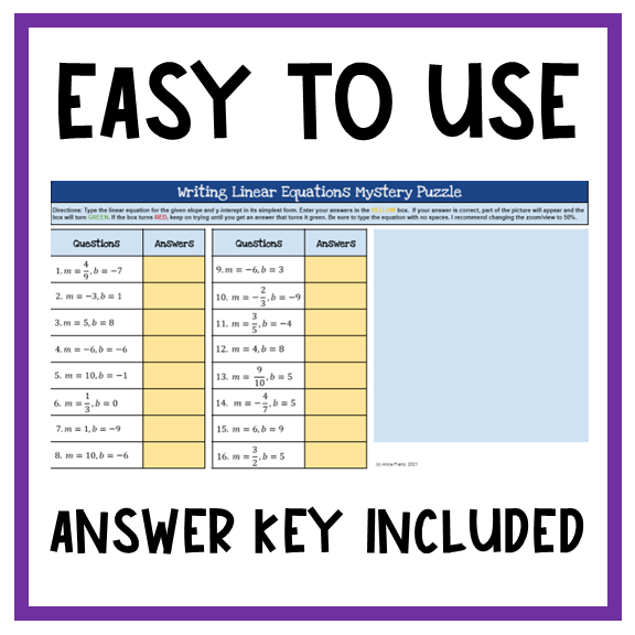 Writing Linear Equations Given Slope and y-intercept Activity Digital ...