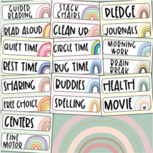 Daily Classroom Schedule Agenda Cards Boho Modern Muted Rainbow Theme ...
