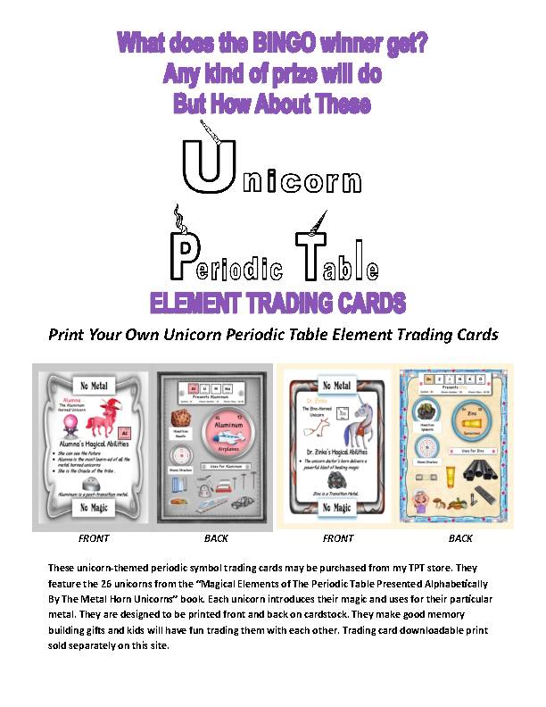 Unicorn-Themed Periodic Table Bingo Game - Classful
