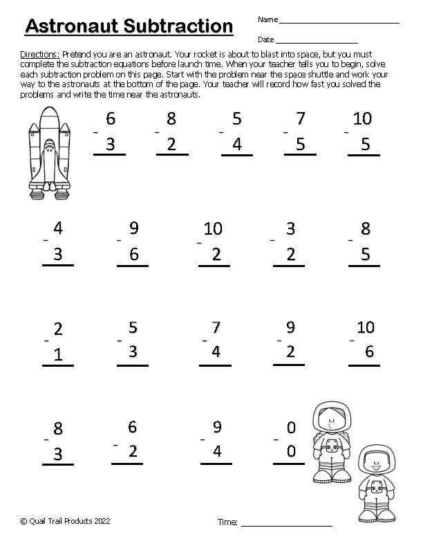 Single Digit Subtraction Worksheets and Timed Assessments - Classful