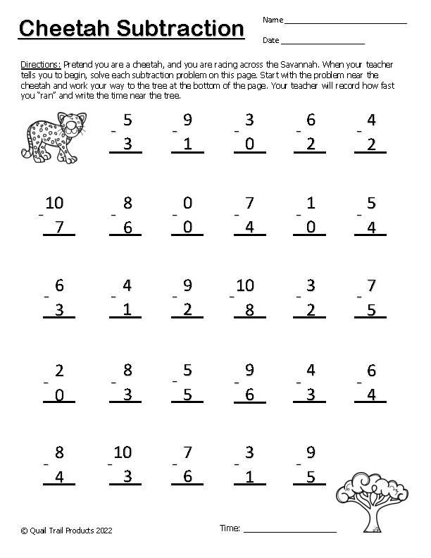 Single Digit Subtraction Worksheets and Timed Assessments - Classful