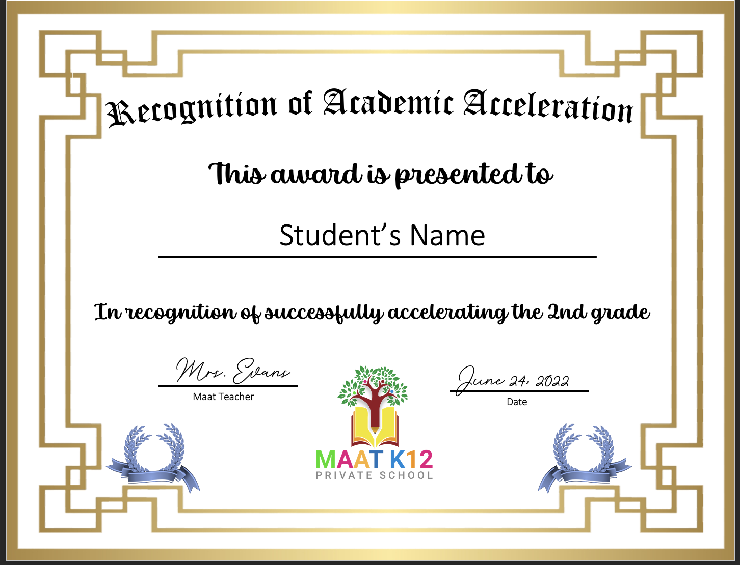 Academic Award Certificate