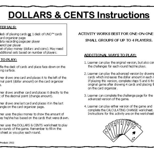 Dollars and Cents Math Card Game - Classful