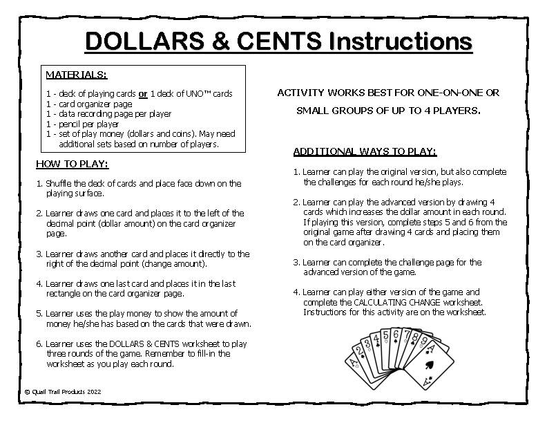 Dollars and Cents Math Card Game - Classful