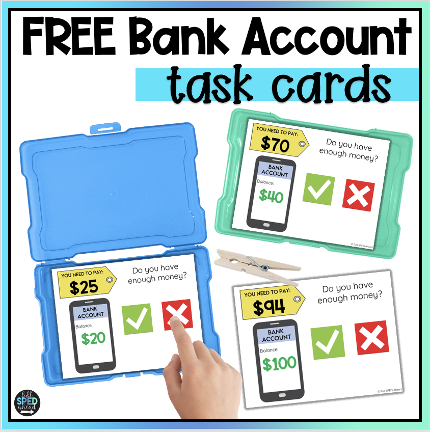 Free Money Management & Budgeting Bank Account Task Cards for Special ...